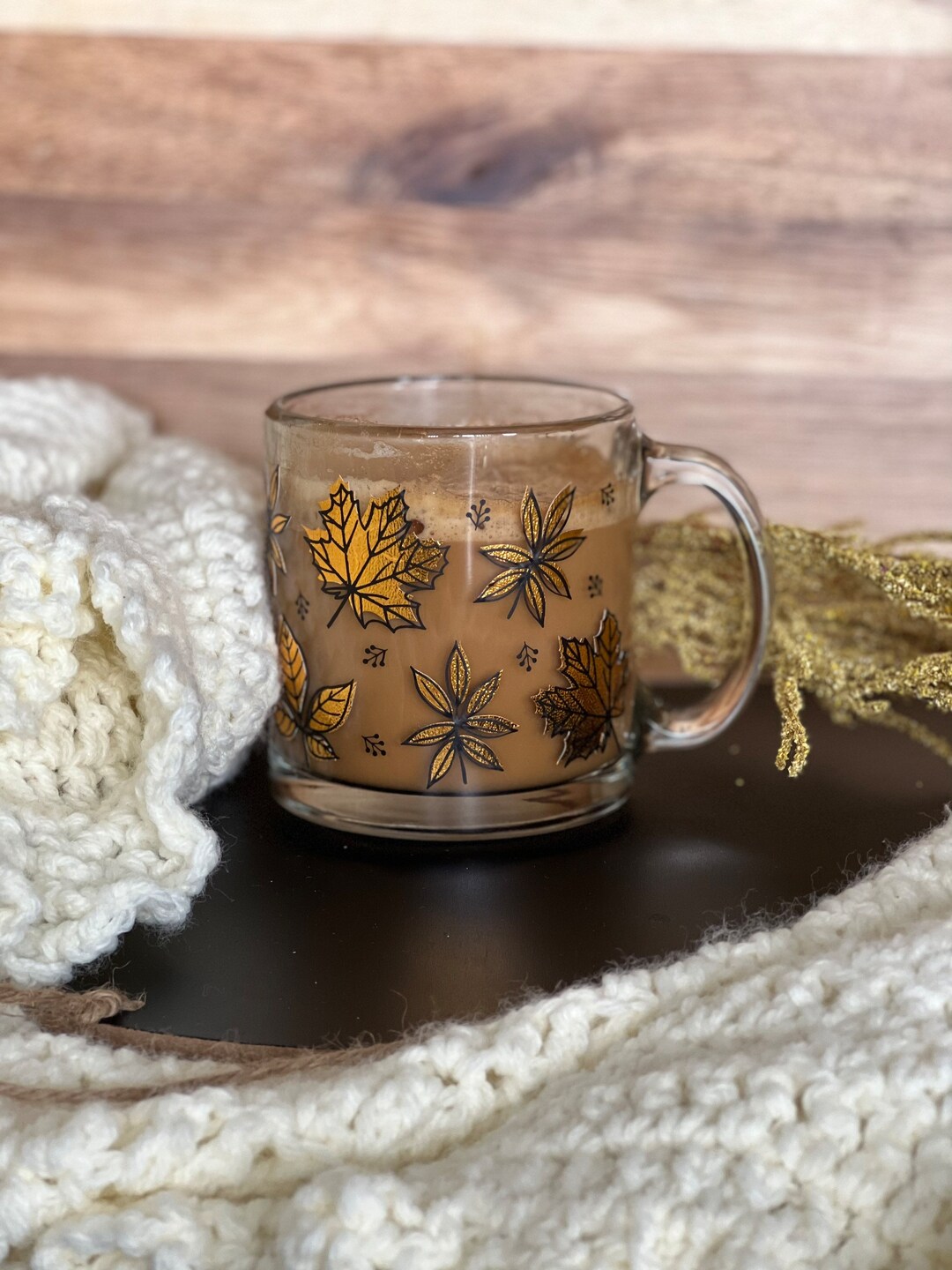 Golden Leaves | Fall Vibes | 13 Oz Libbey Glass Mug “robusta” - Etsy