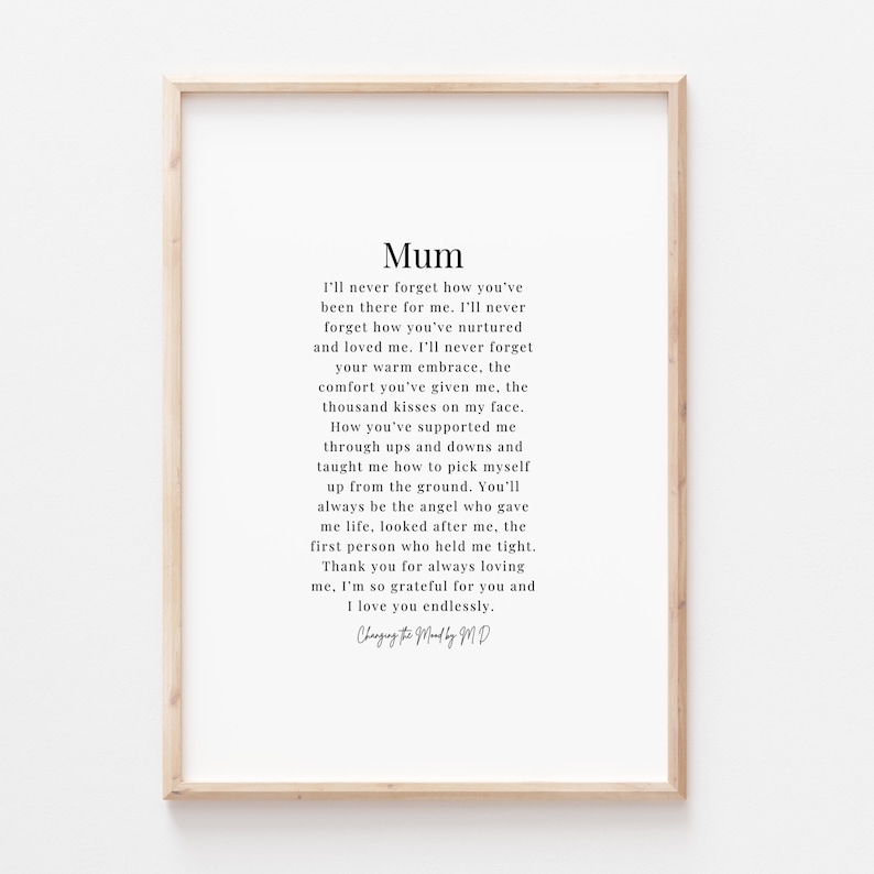 Mum - Original Poem Print (A4 and A3 Download) Mum Gift, Mum Birthday ...