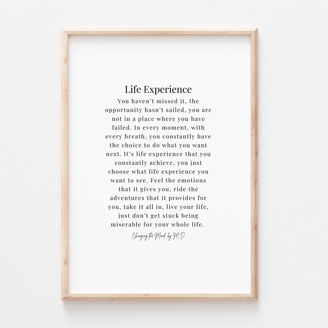 Life Experience - Original Poem Print (A4 and A3 Download) - Etsy
