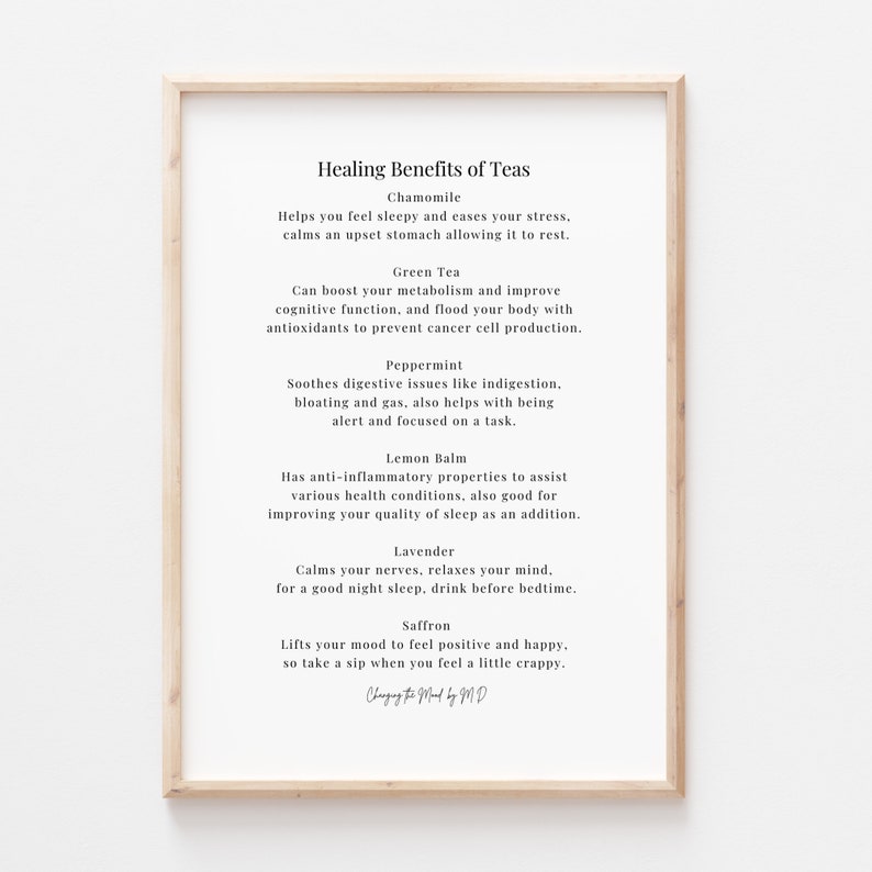 Healing Benefits of Teas - Original Poem Print (A4 and A3 Download) - Etsy