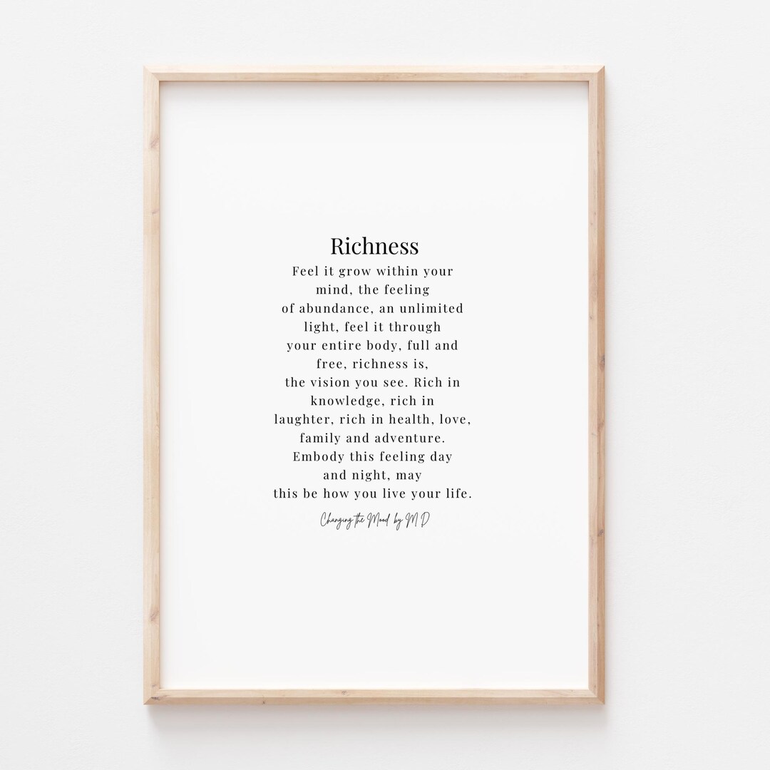 Richness - Original Poem Print - A4 and A3 Download - Etsy