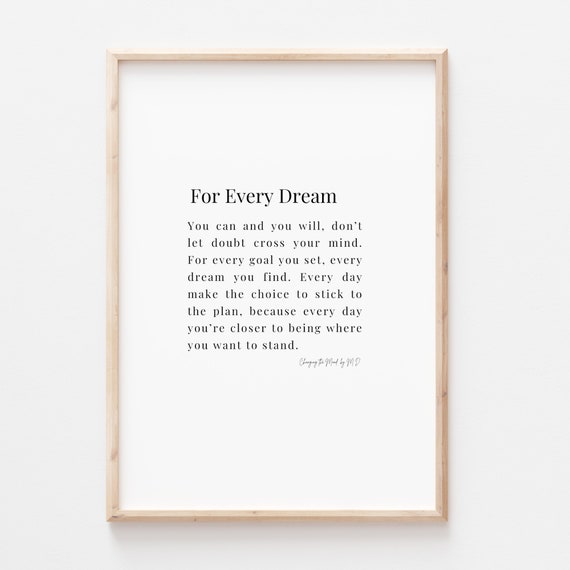 For Every Dream Original Poem Print A4 and A3 Download | Etsy