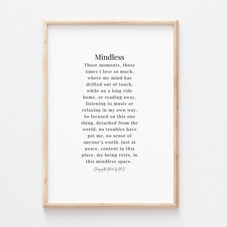 Mindless - Original Poem Print (A4 and A3 Download) - Etsy