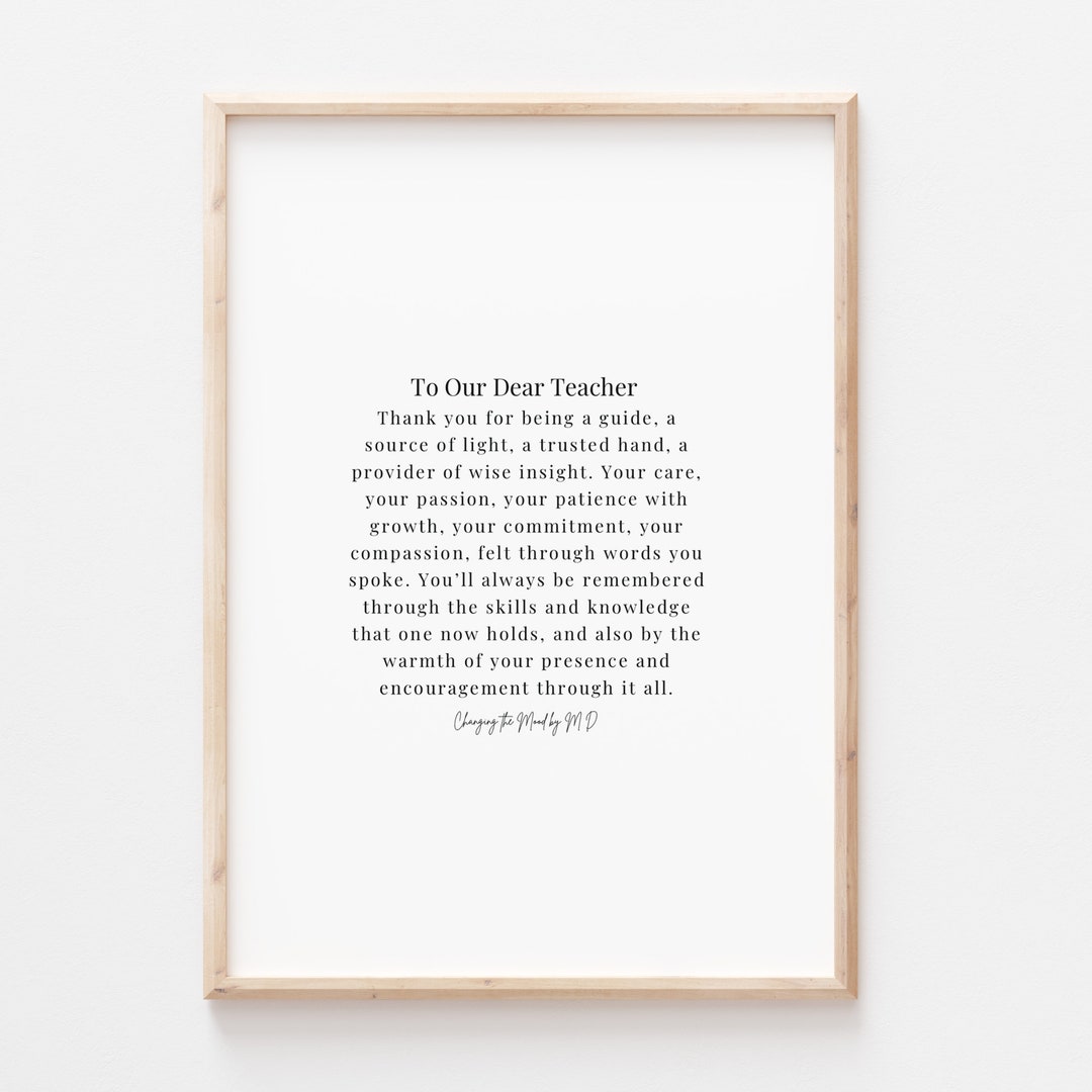 To Our Dear Teacher - Original Poem Print A4 and A3 Download Teacher ...