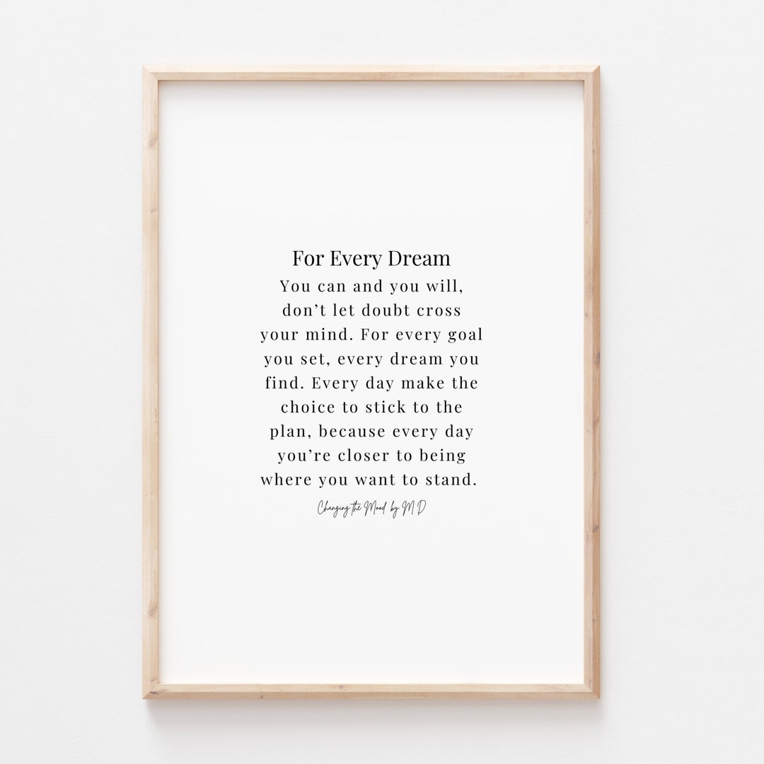 For Every Dream - Original Poem Print (A4 and A3 Download) - Etsy