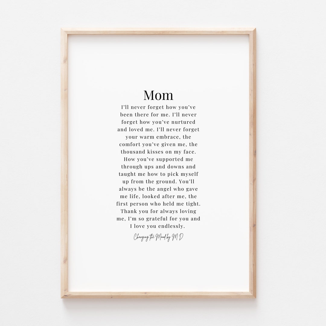 Mom - Original Poem Print (A4, A3 and 8x10 Download) Mom Gift, Mom ...