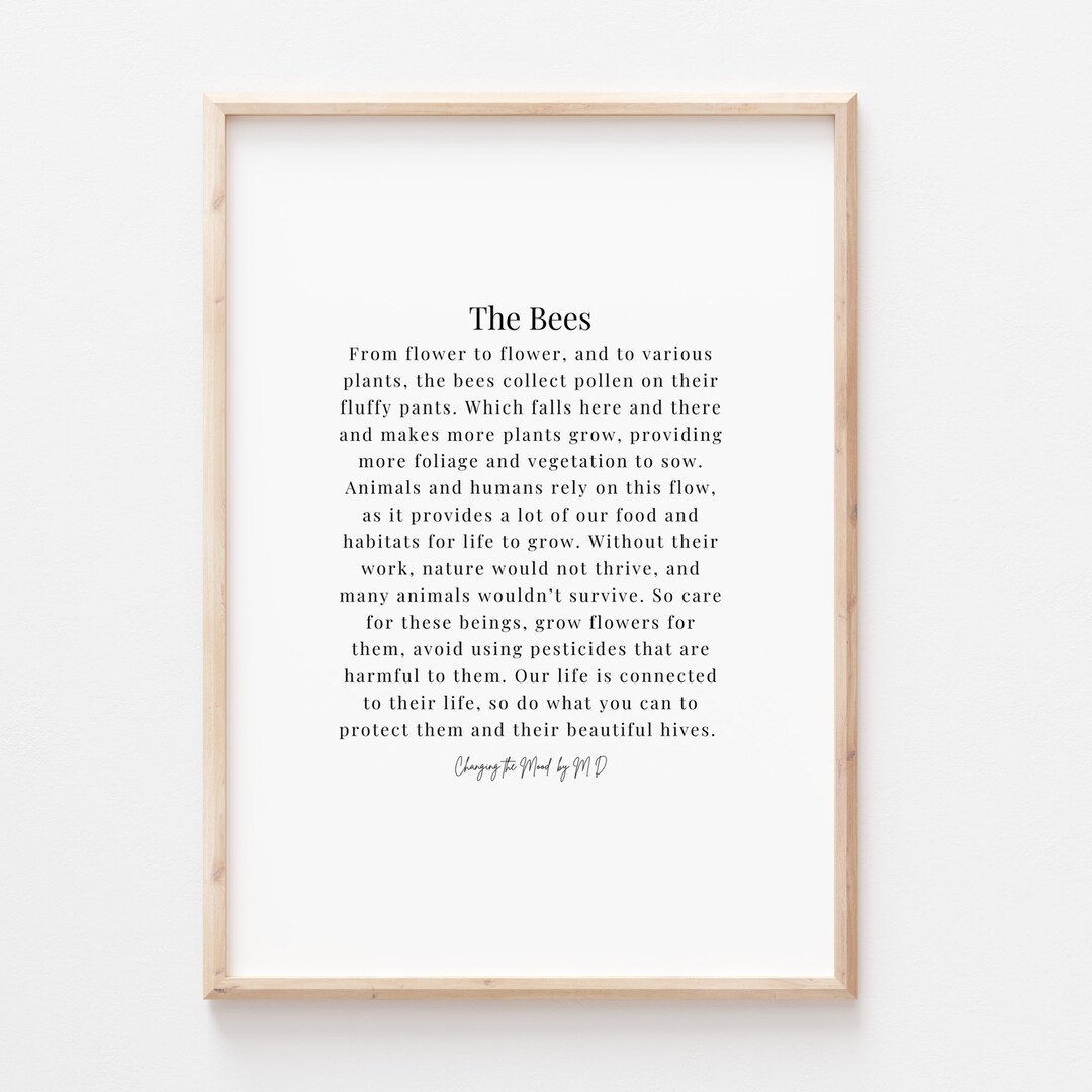 The Bees - Original Poem Print (A4 and A3 Download) Honey Bee Wall Art ...