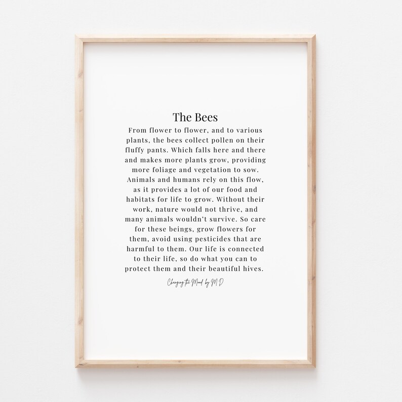 The Bees - Original Poem Print (A4 and A3 Download) Honey Bee Wall Art ...