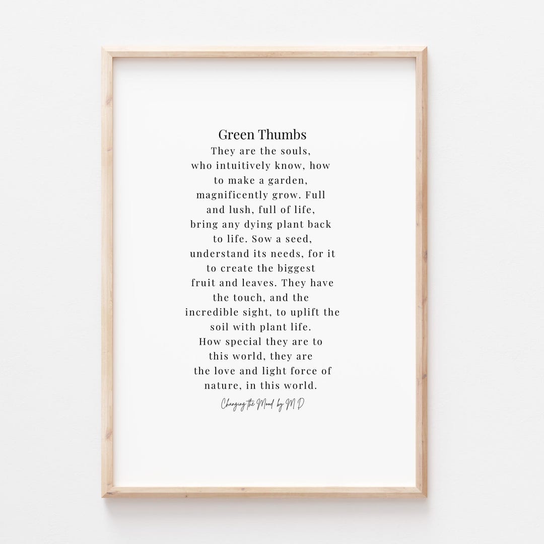 Green Thumbs - Original Poem Print (A4 and A3 Download) - Etsy