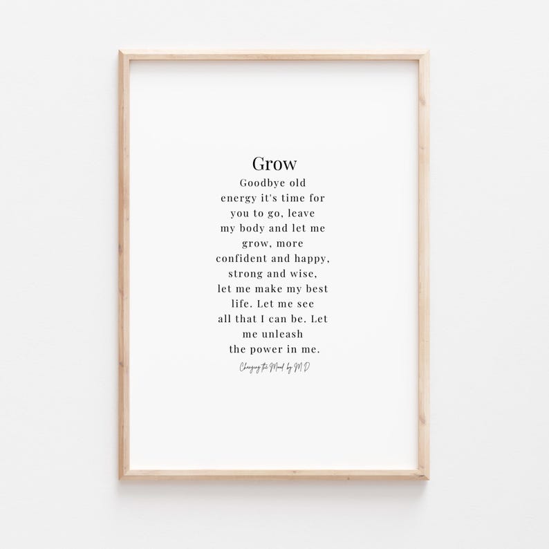Grow - Original Poem Print (A4 and A3 Download) Personal Growth Wall ...