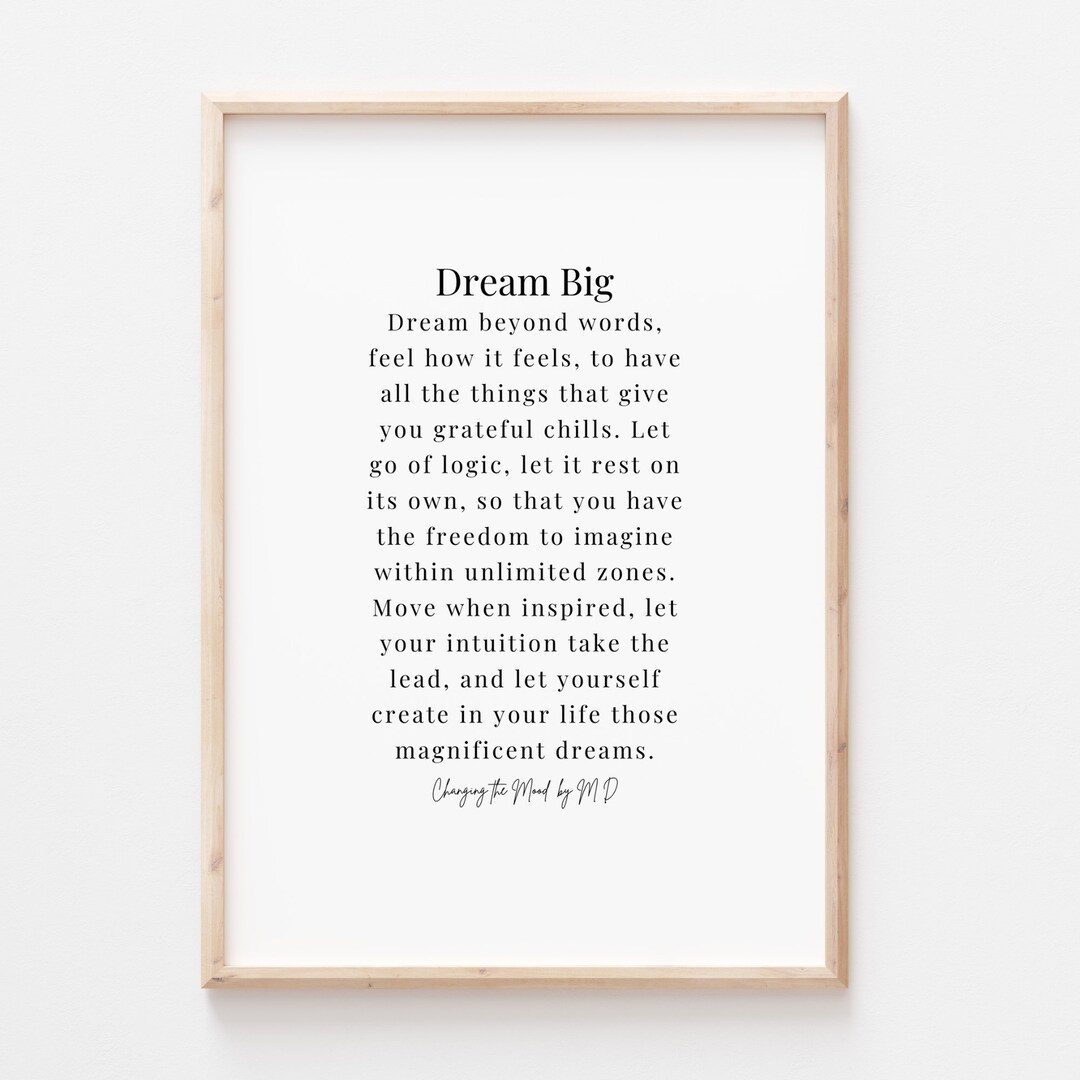 Dream Big - Original Poem Print (A4 and A3 Download) - Etsy