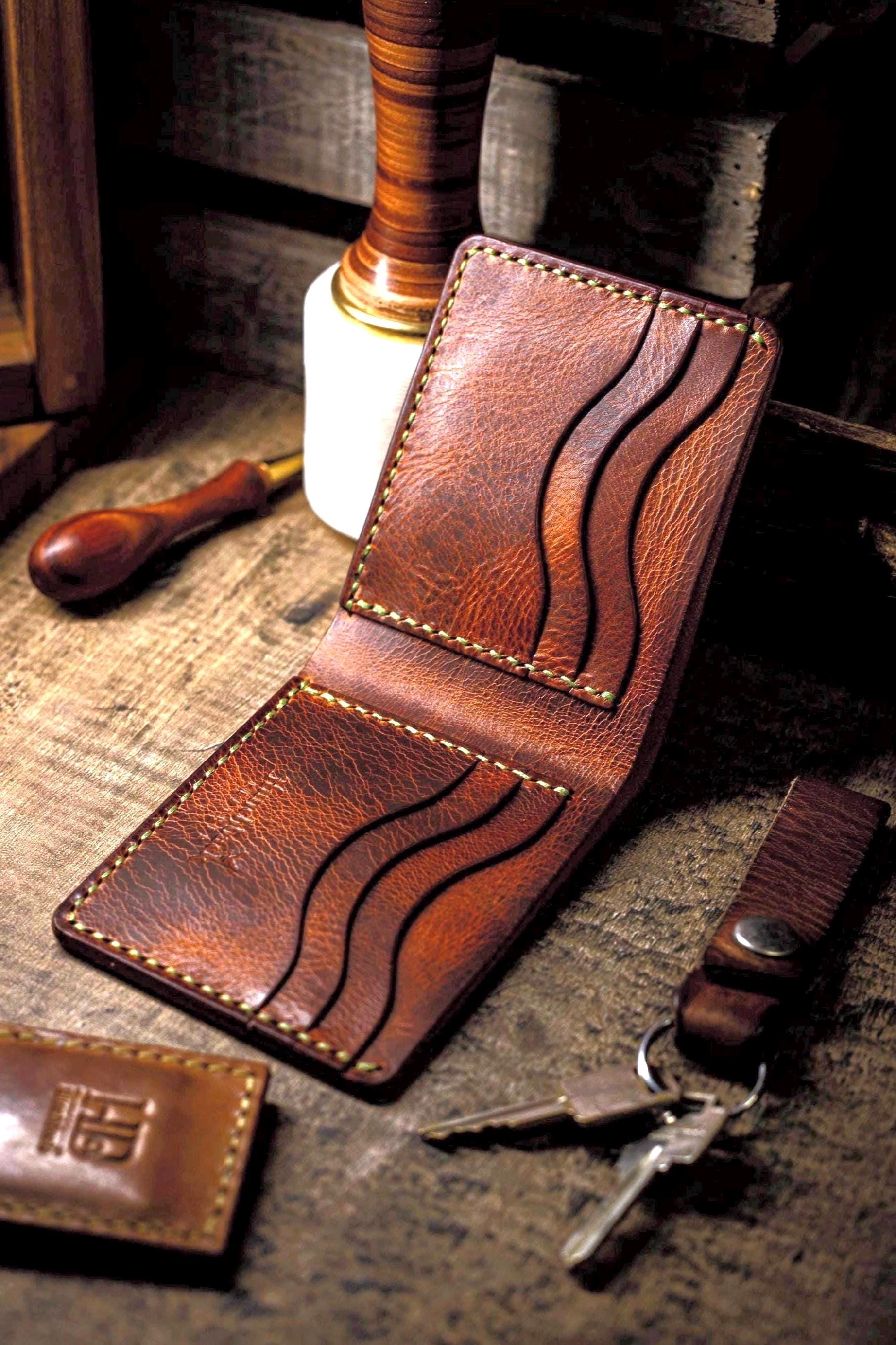 Handmade Full Grain Leather Wallet - Personalizable Men’s Bifold Wallet ...