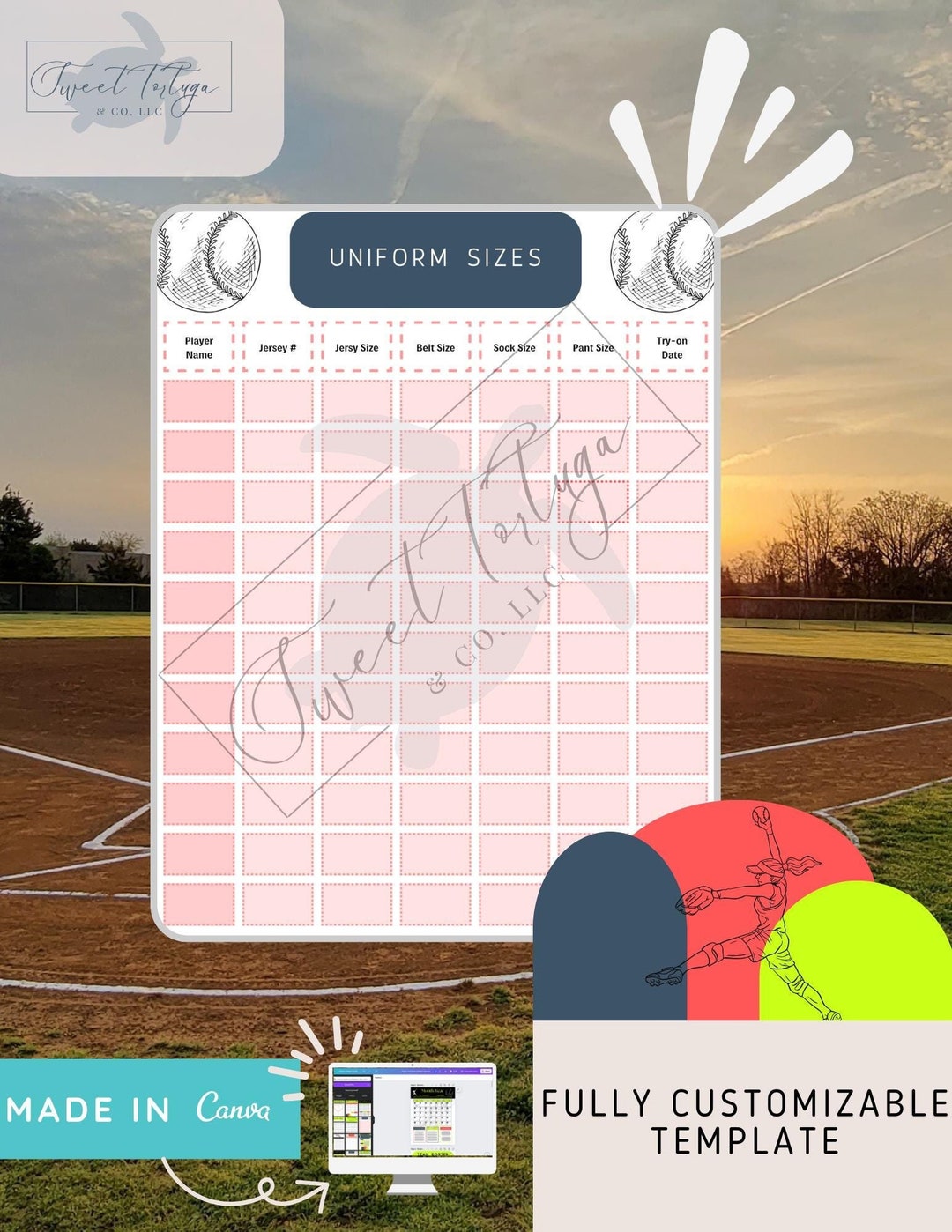 Digital / Printable Softball Team Uniform Tracker - Etsy