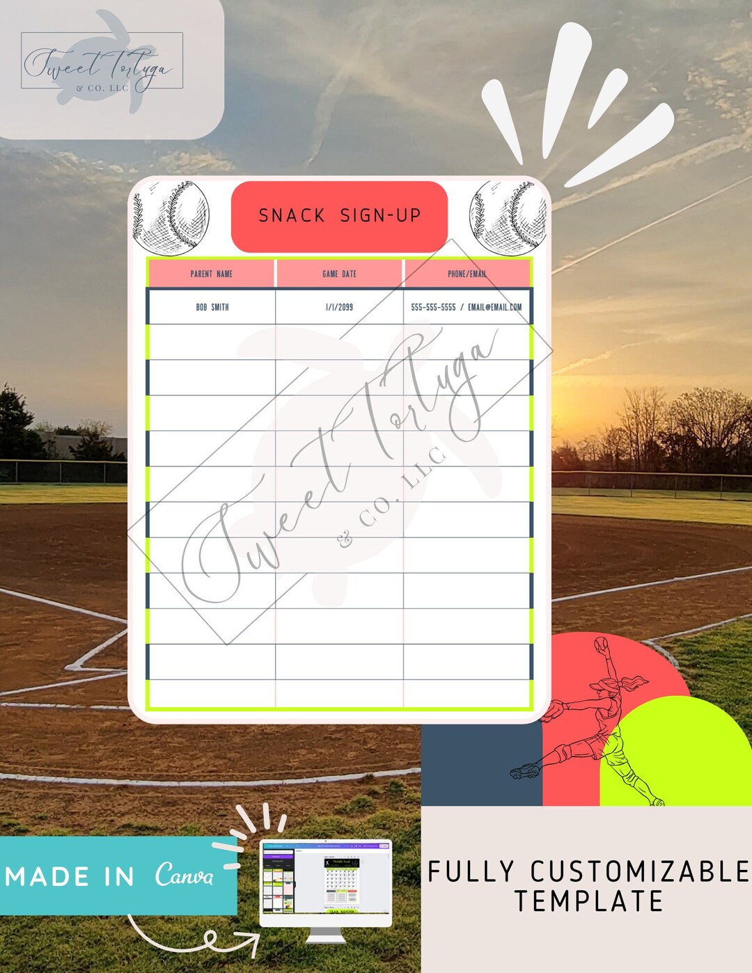 Digital / Printable Softball Snack Sign Up - Etsy