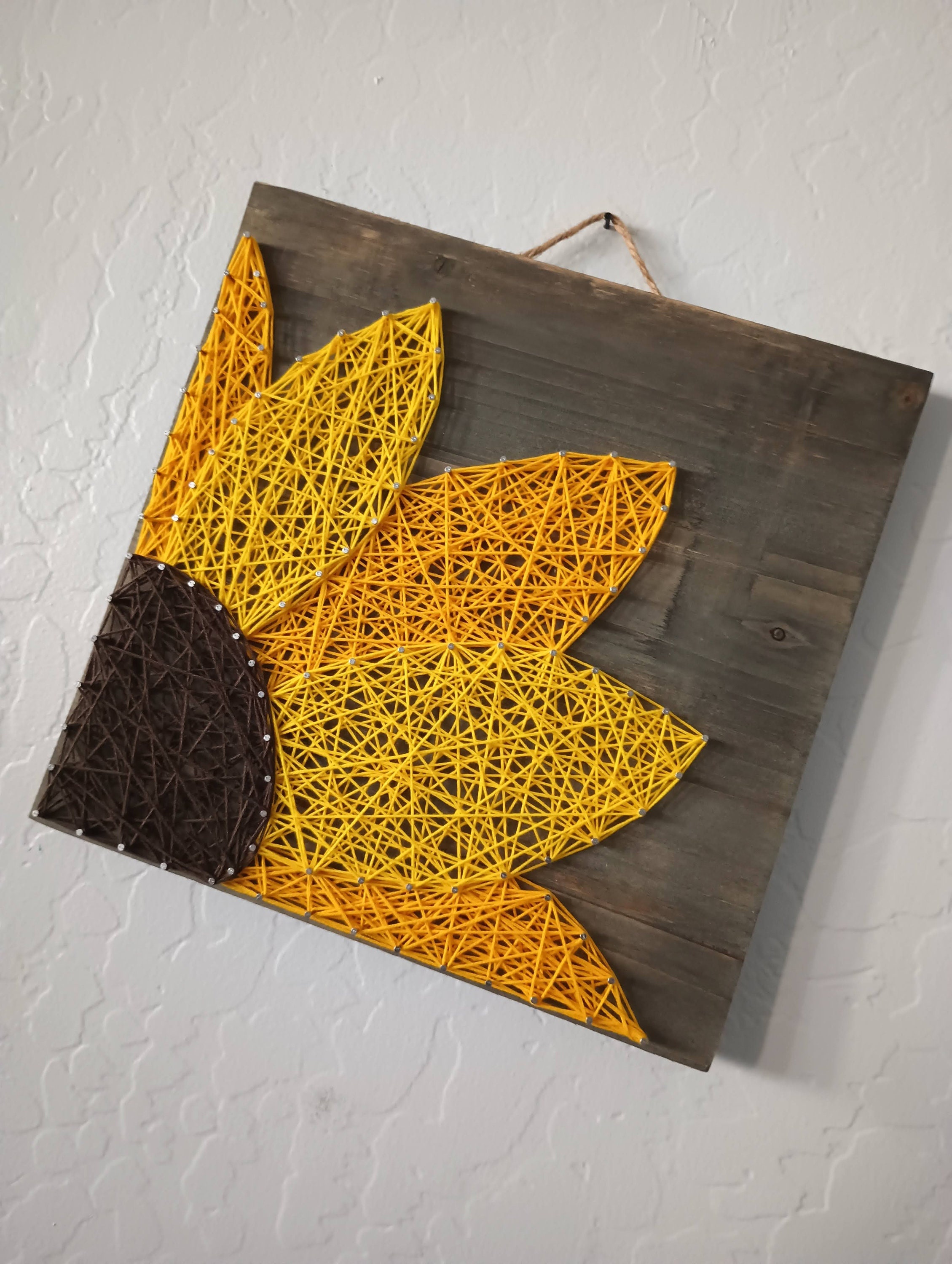 Handmade Sunflower String Art Original Design on 10 X 10 Gray Stained ...