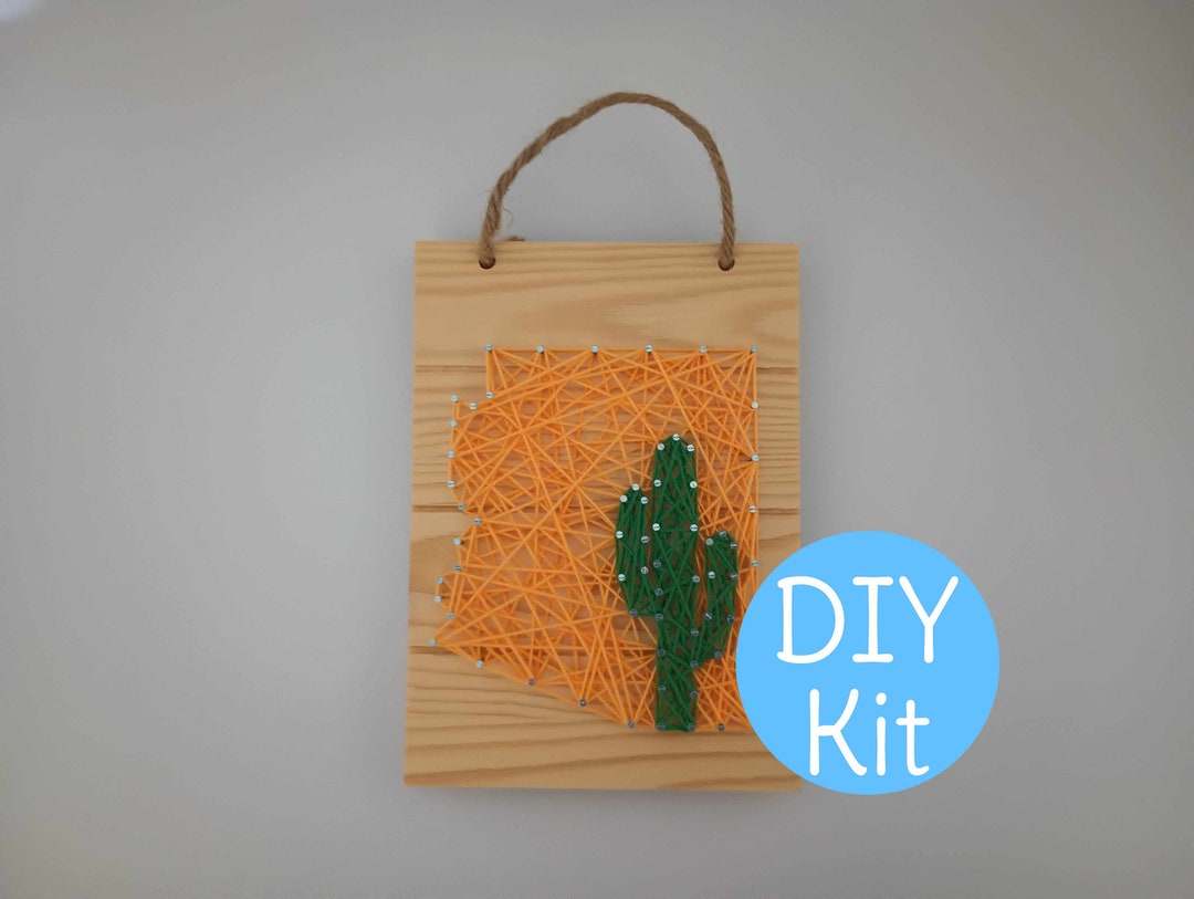 Arizona Saguaro Cactus String Art on 5x7 Wood With Hanging Rope ...