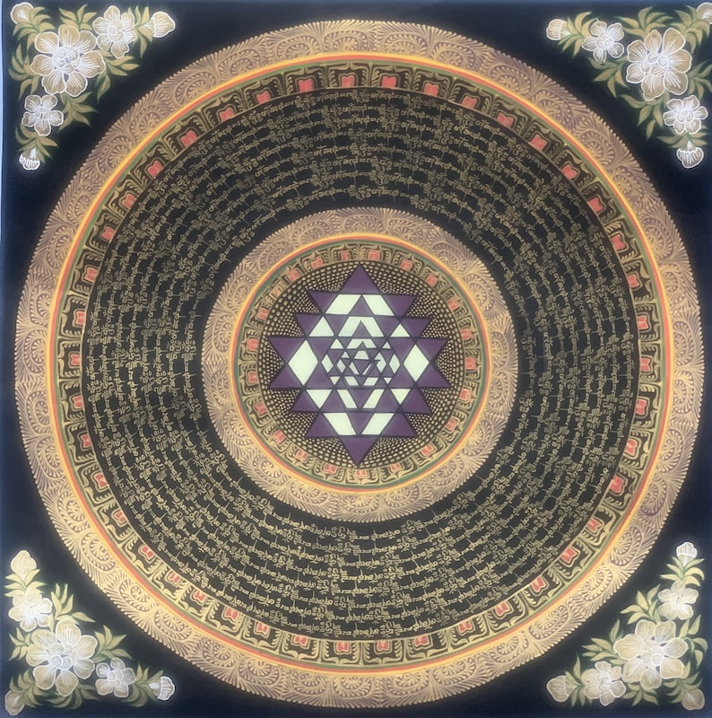Hand Painted Sri Yantra Mandala, Wheel of Life, Meditation Thangka Art ...