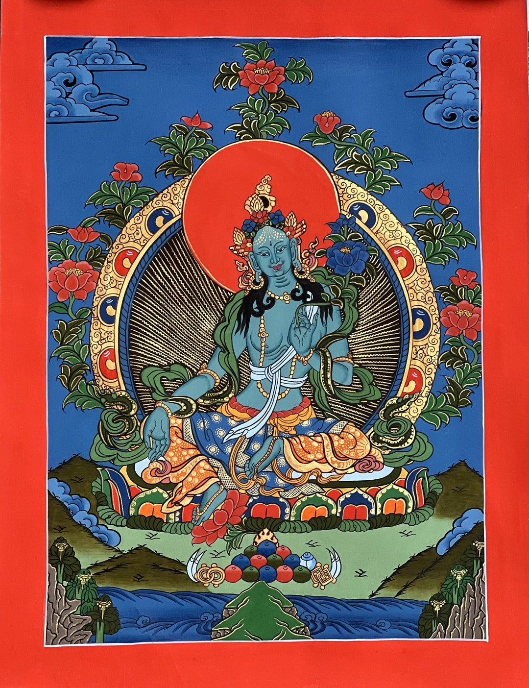 Blue Tara Mother Goddess of Protection Hand Painted Tibetan Thangka ...