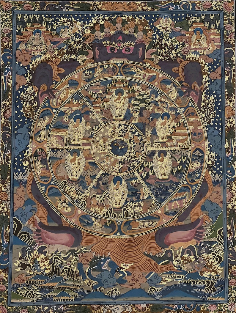Hand-painted Wheel of Life Thangka, Gold Tibetan Mandala Art - Etsy