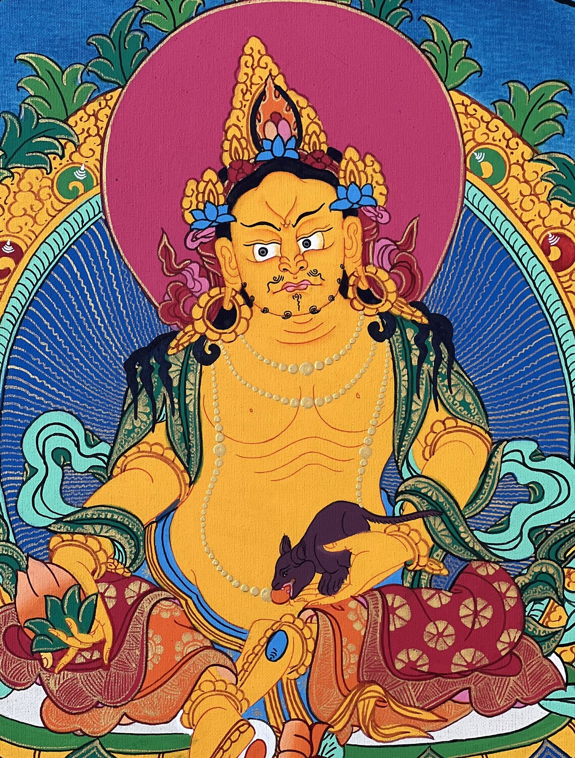 Jambhala/ Dzambala/ Zambala/ Kuber God of Wealth Tibetan Thangka ...