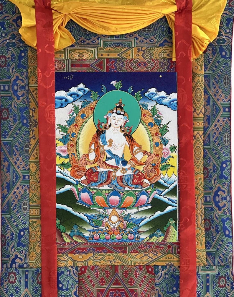 Vajrasattva Thangka Painting, Tibetan Buddhist Art With Silk Brocade - Etsy