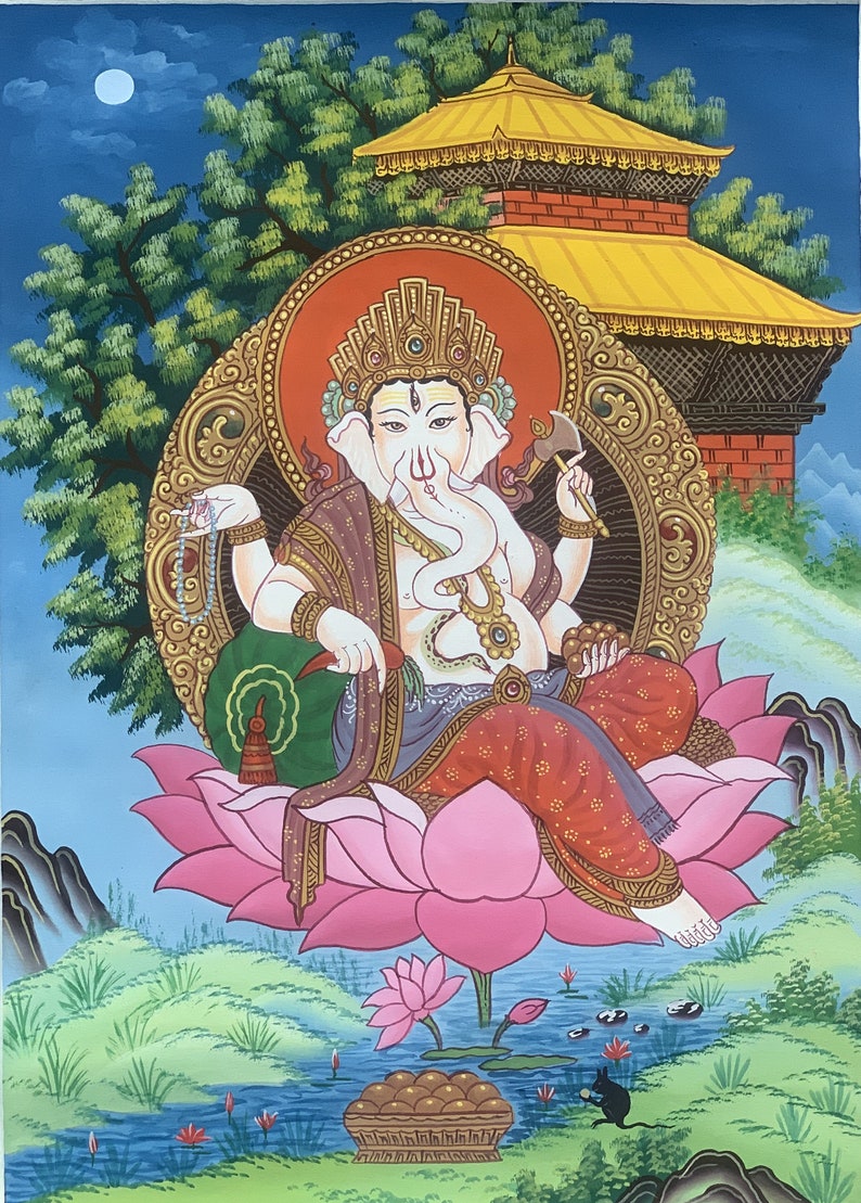 Lord Ganesha Ganesh Ganapati Vinayaka Master Quality Newari Paubha ...