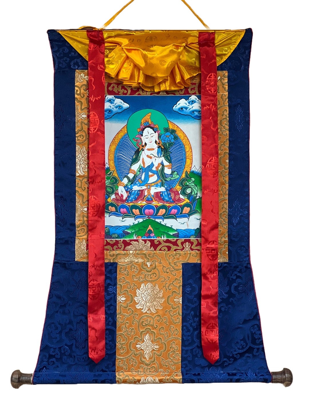 White Tara Mother Goddess Original Hand Painted Exquisite Tibetan ...