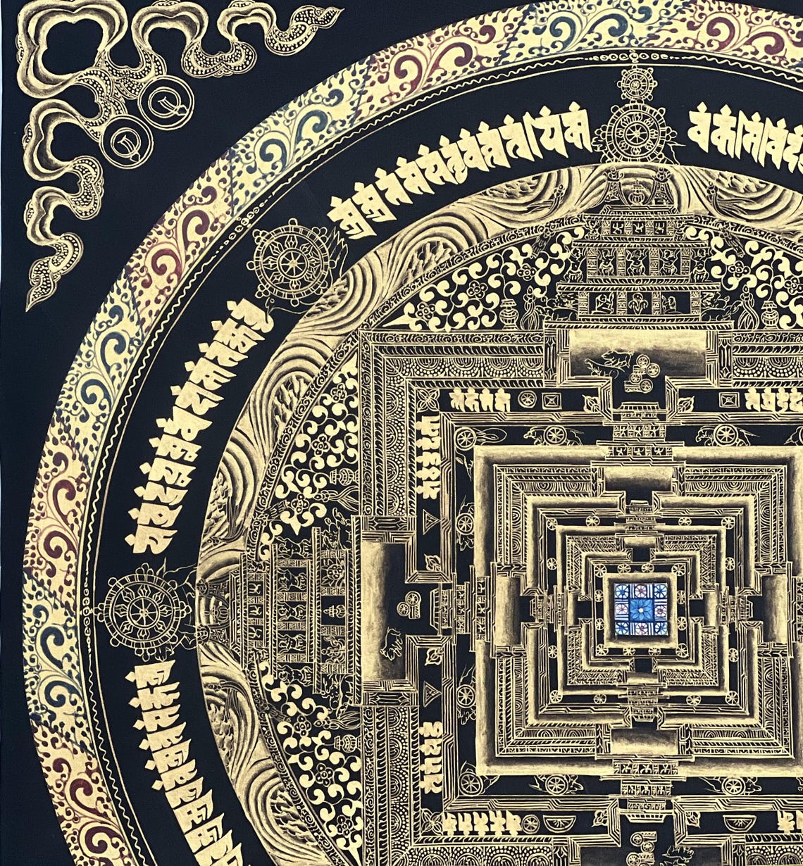 Kalachakra Mandala/ Wheel of Life/ Wheel of Time / Black and Gold High ...