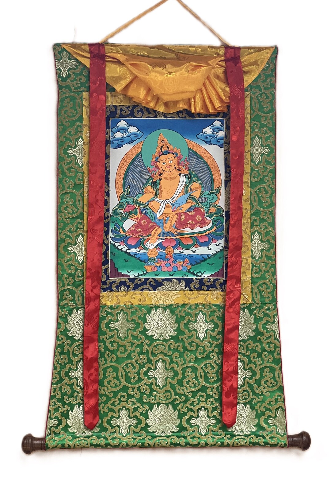 Yellow Jambhala/ Zambala/kuber God of Wealth Tibetan Thangka Painting ...