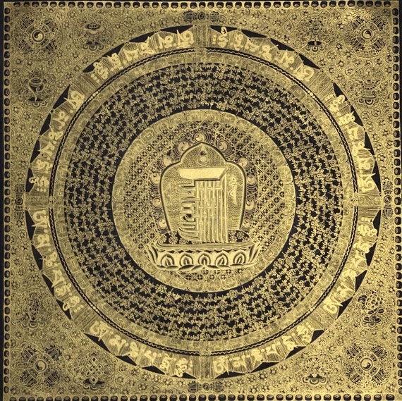 Tibetan Thangka Painting Of Mandala Of Syllable Mantra