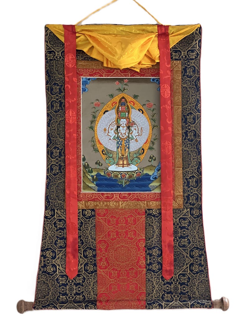 Avalokiteshvara Thangka Painting, Original Tibetan Art With Silk ...