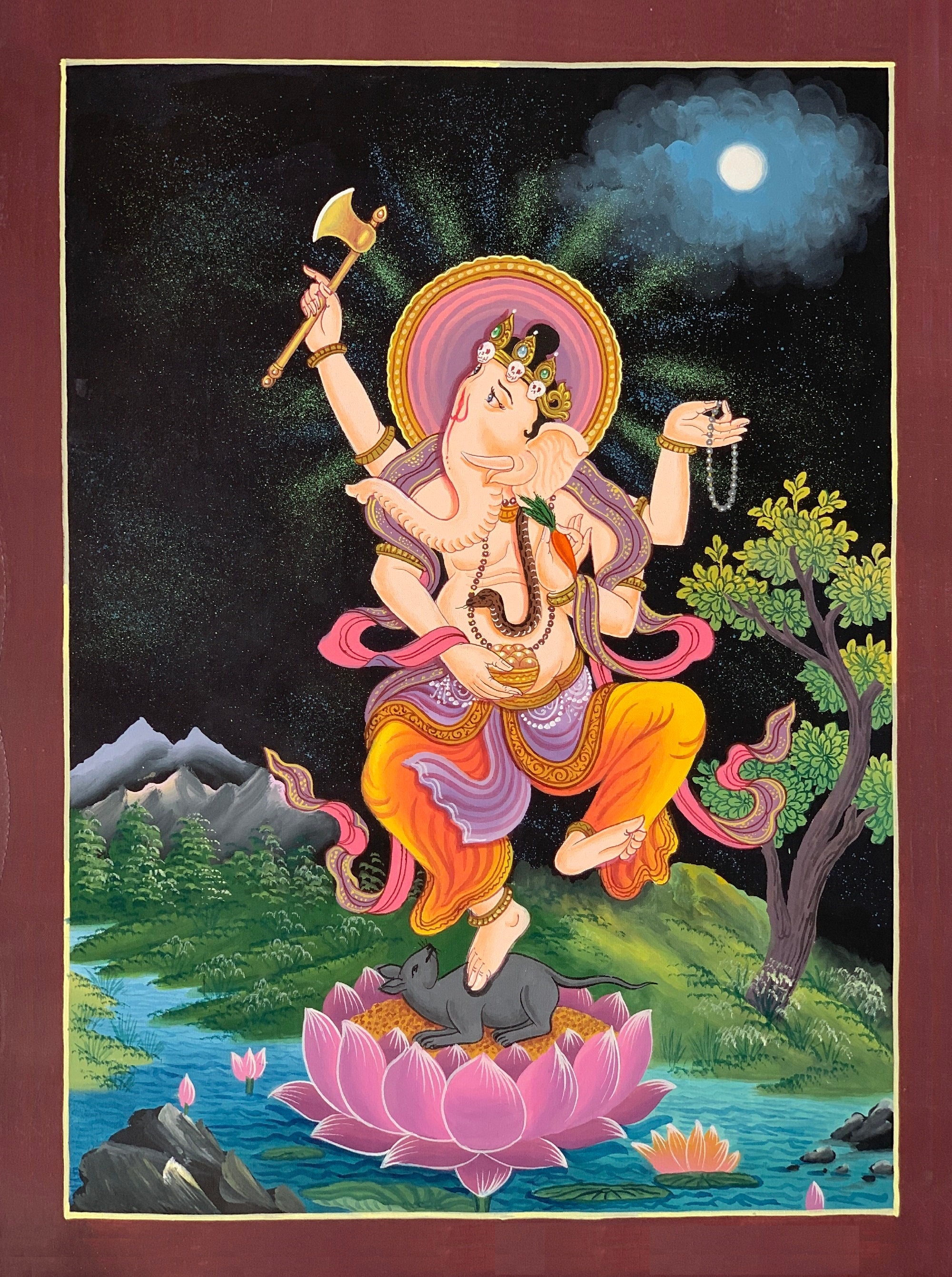 Hindu God Ganesha, Ganesh, Ganapati, Vinayaka, Newari Pauba, Thangka ...