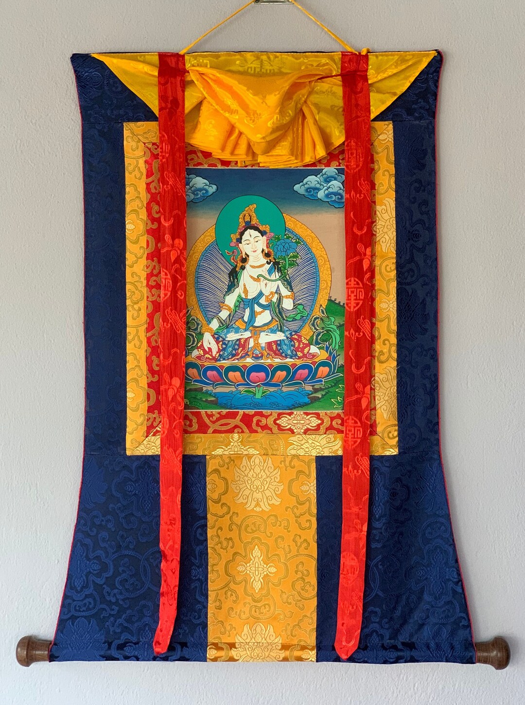 White Tara/ Mother Tara Goddess of Compassion Tibetan Thangka Painting ...