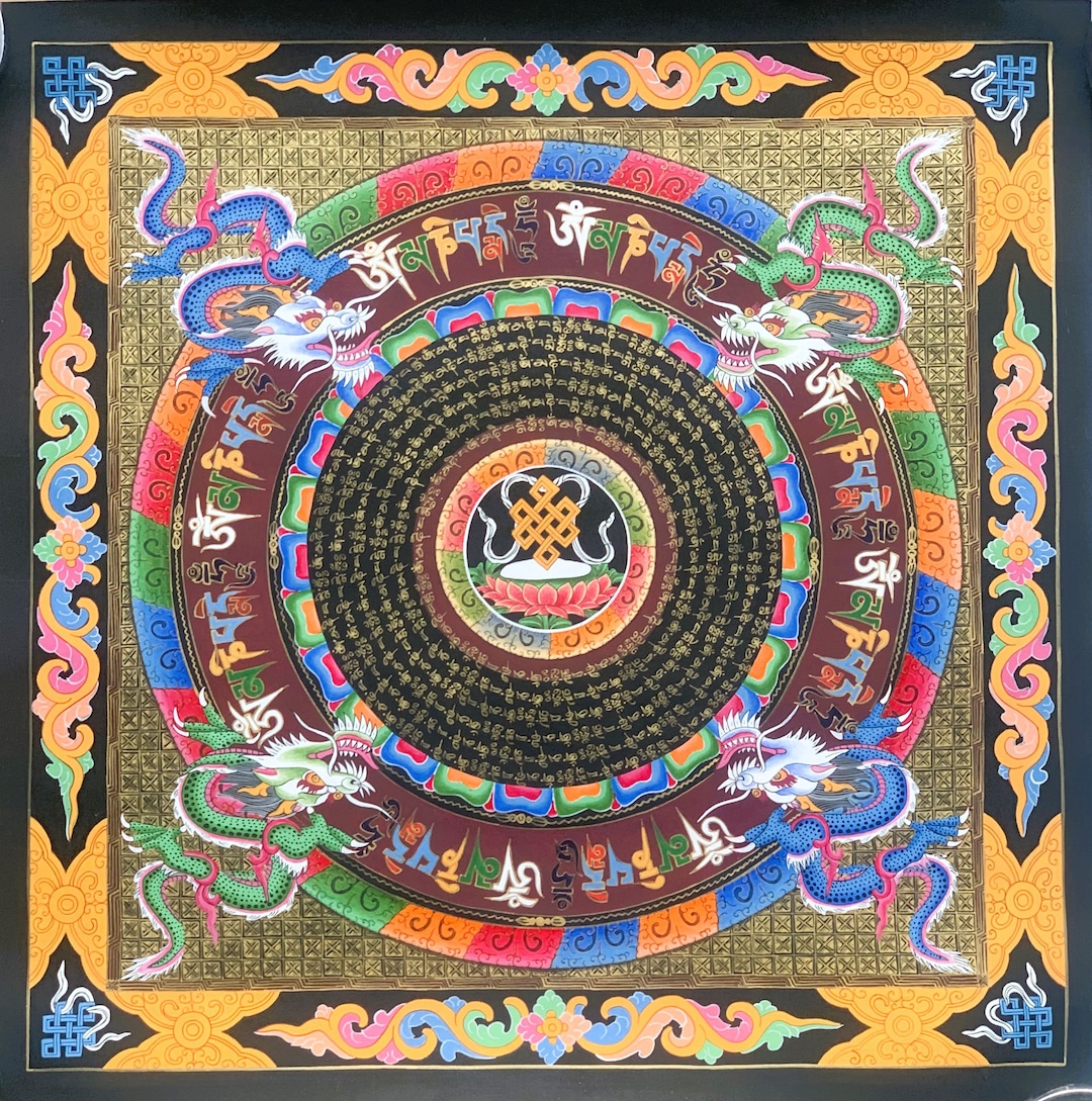 Astamangala Dragon and Om Mantra Mandala Tibetan Thangka Painting ...
