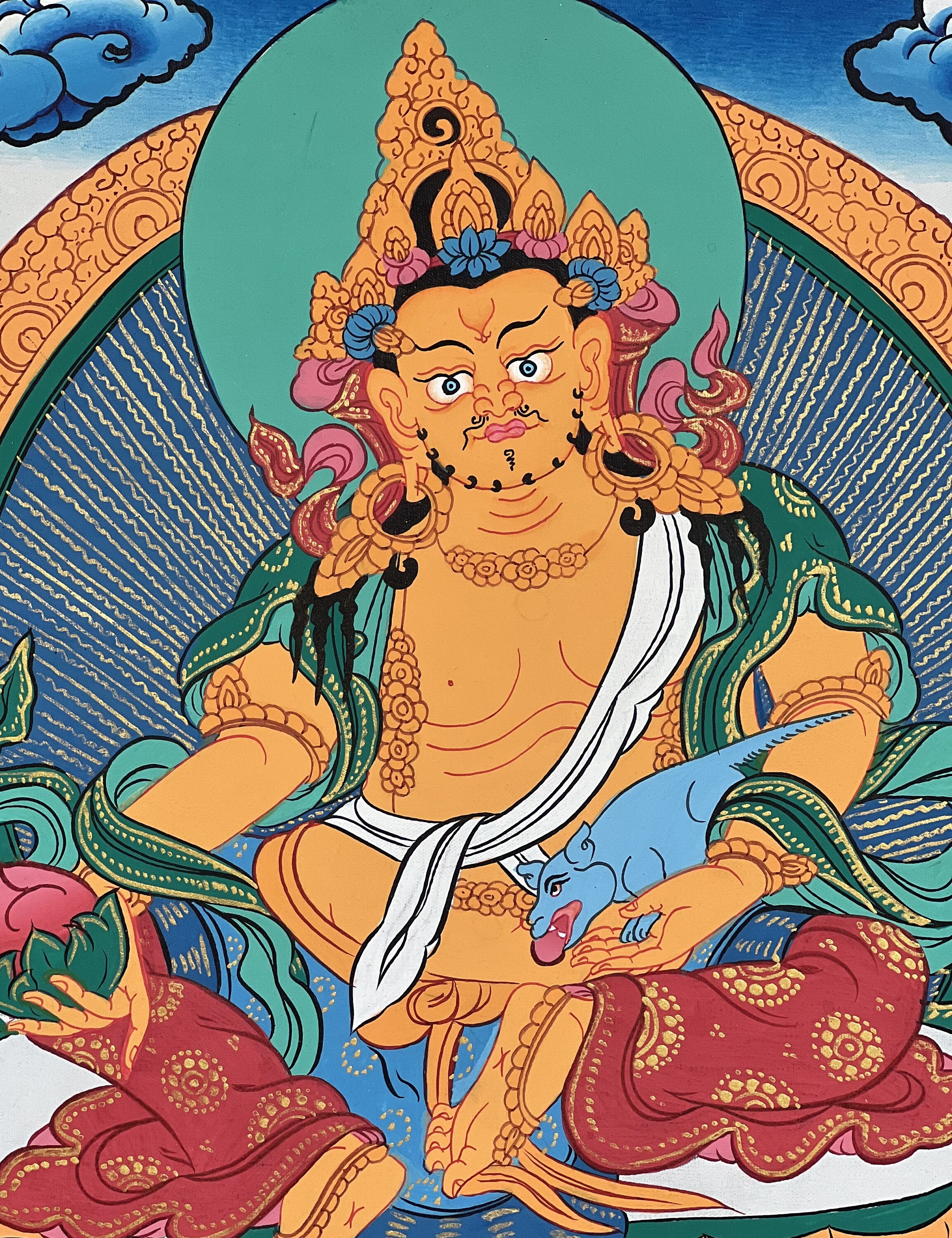 Yellow Jambhala/ Zambala/kuber God of Wealth Tibetan Thangka Painting ...