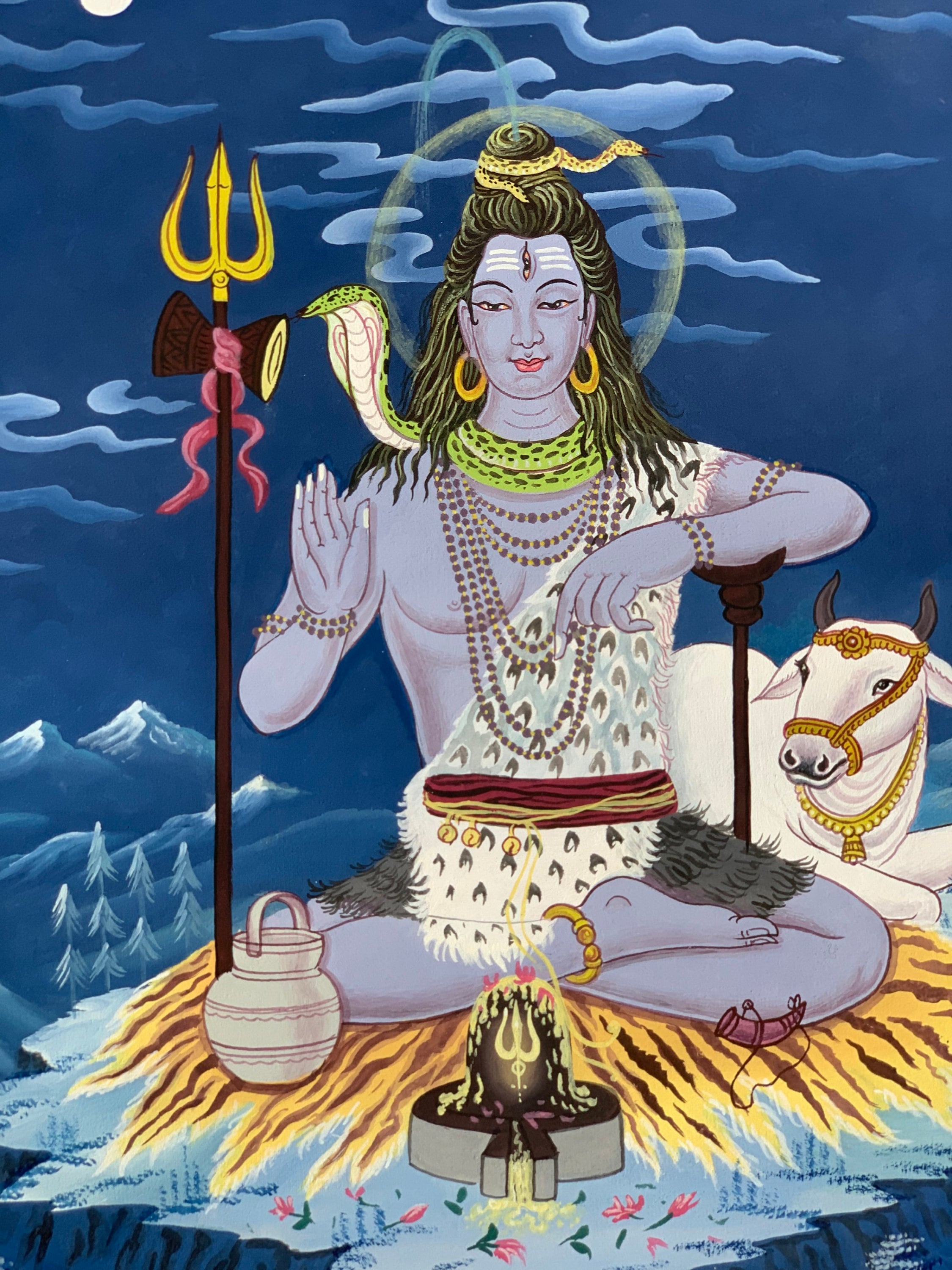 Lord Shiva/ Mahadeva/ Shankar God of the Gods Newari Paubha/ Pauva ...
