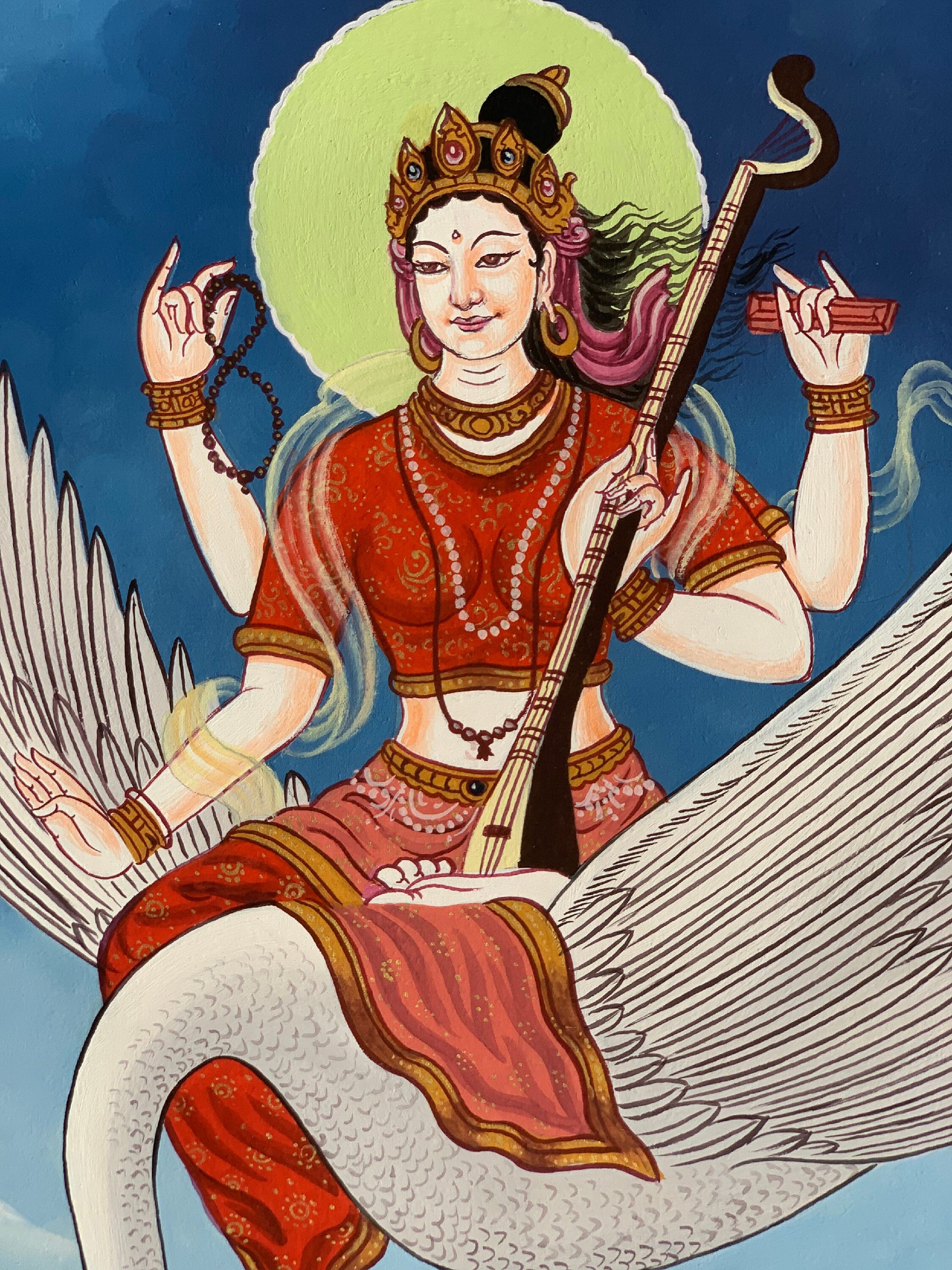 Mother Saraswoti, Goddess of Wisdom, Newari Pauba, Thangka Painting ...