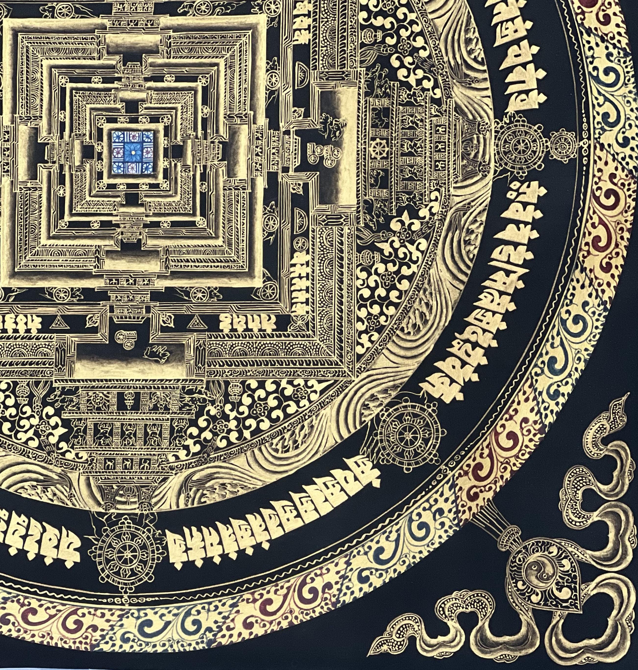 Kalachakra Mandala/ Wheel of Life/ Wheel of Time / Black and Gold High ...