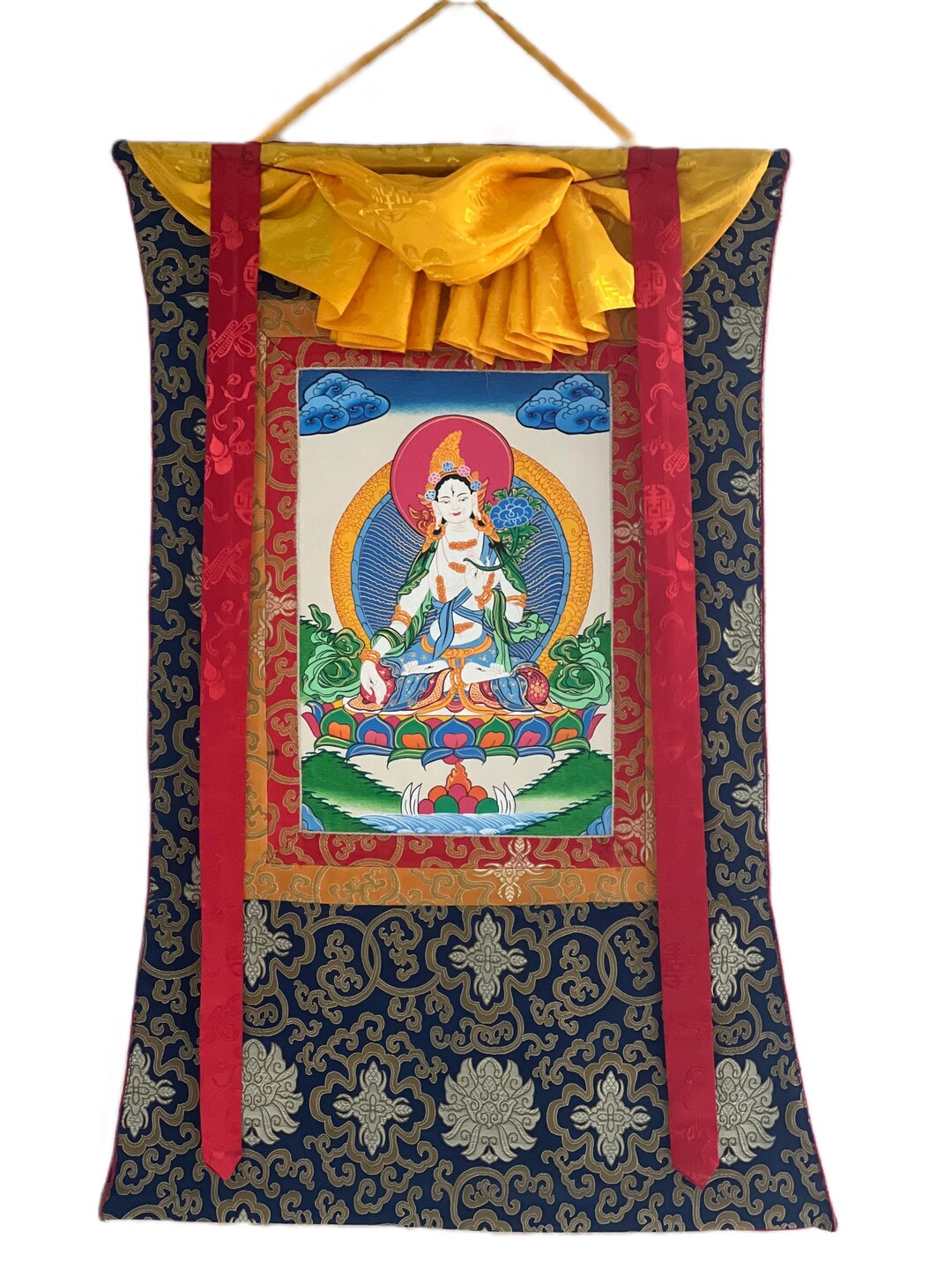White Tara Thangka Painting – Hand-painted Tibetan Buddhist Art With ...