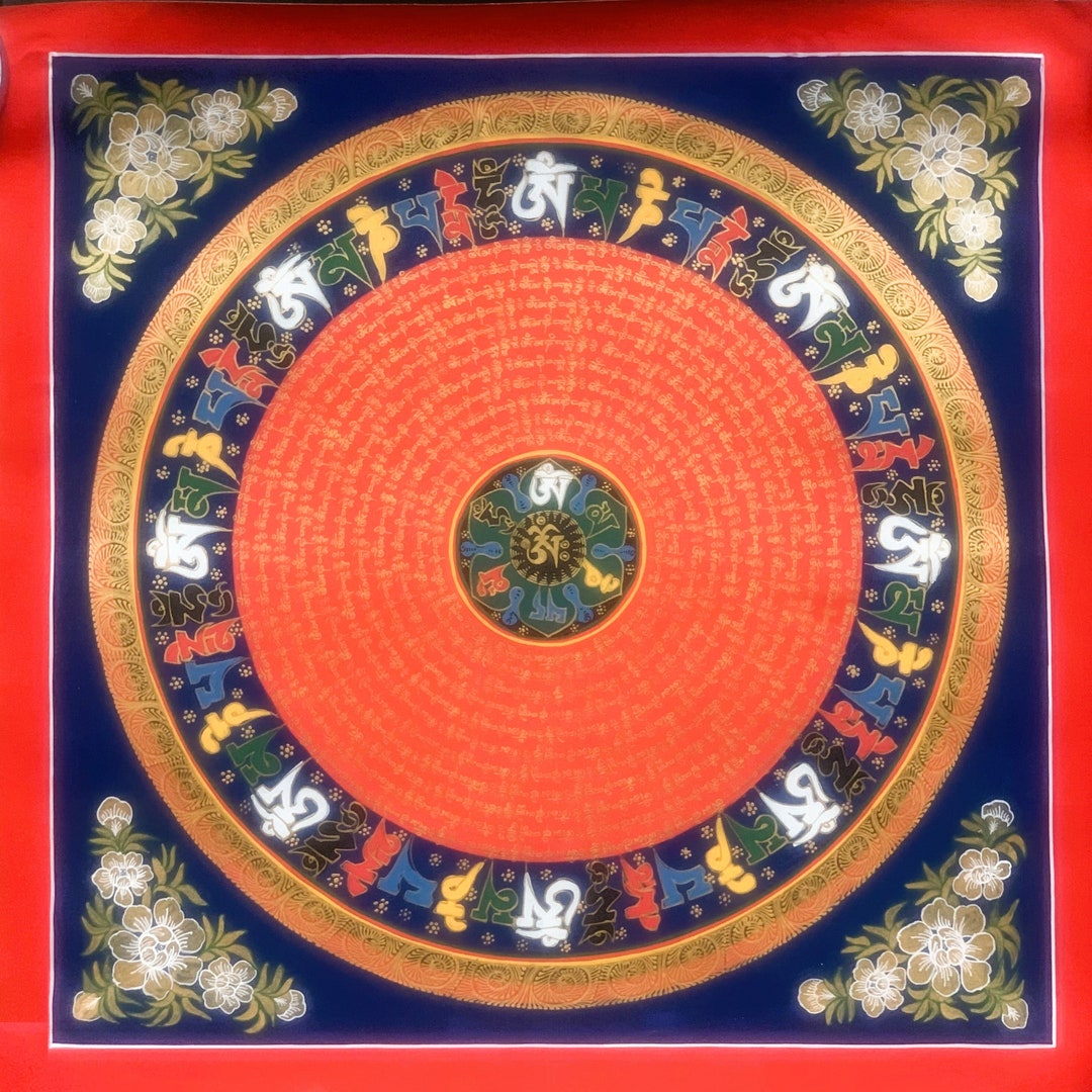 Hand Painted Om Mantra Mandala, Wheel of Life Thangka Painting ...