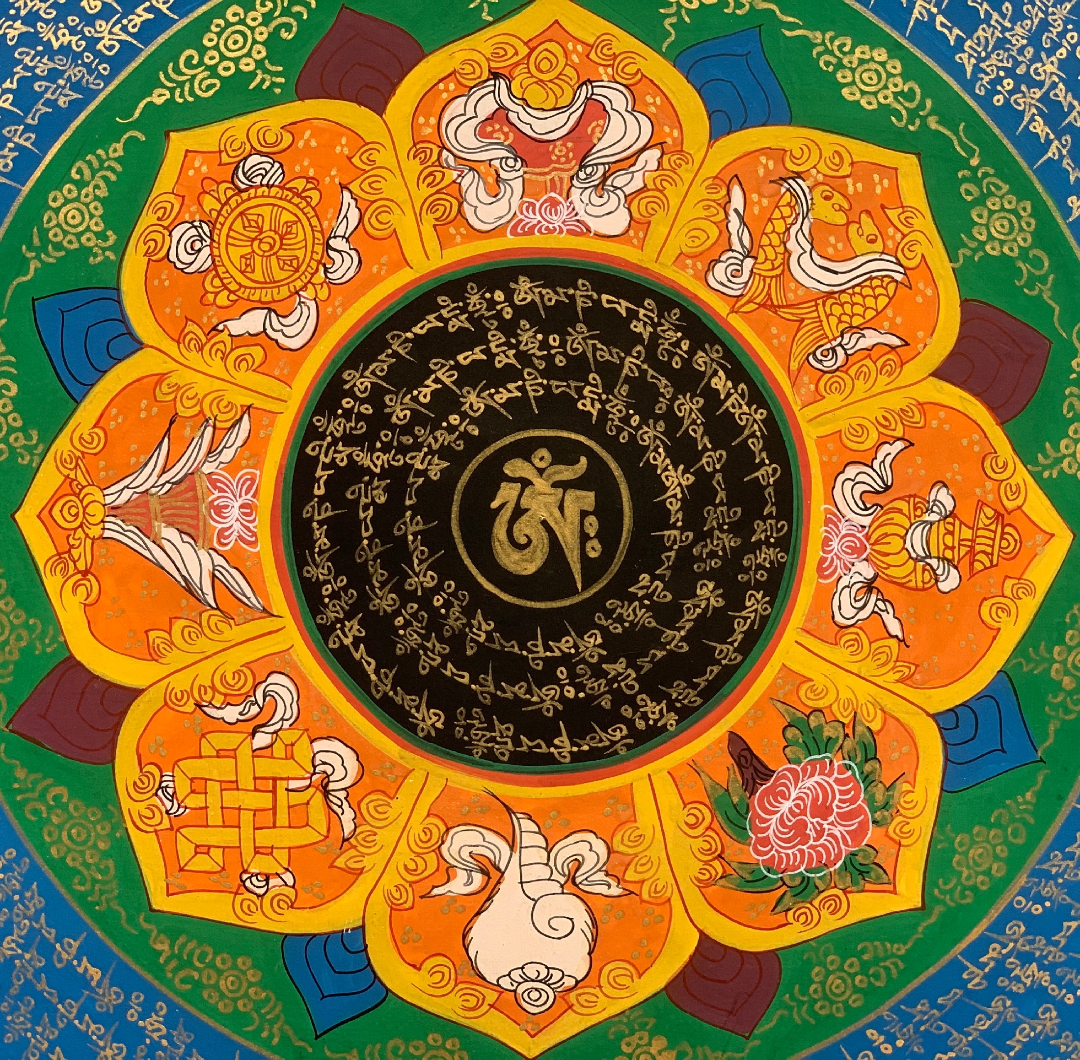 Lotus Mantra Mandala, Wheel of Life, Thangka Painting, Original Art ...
