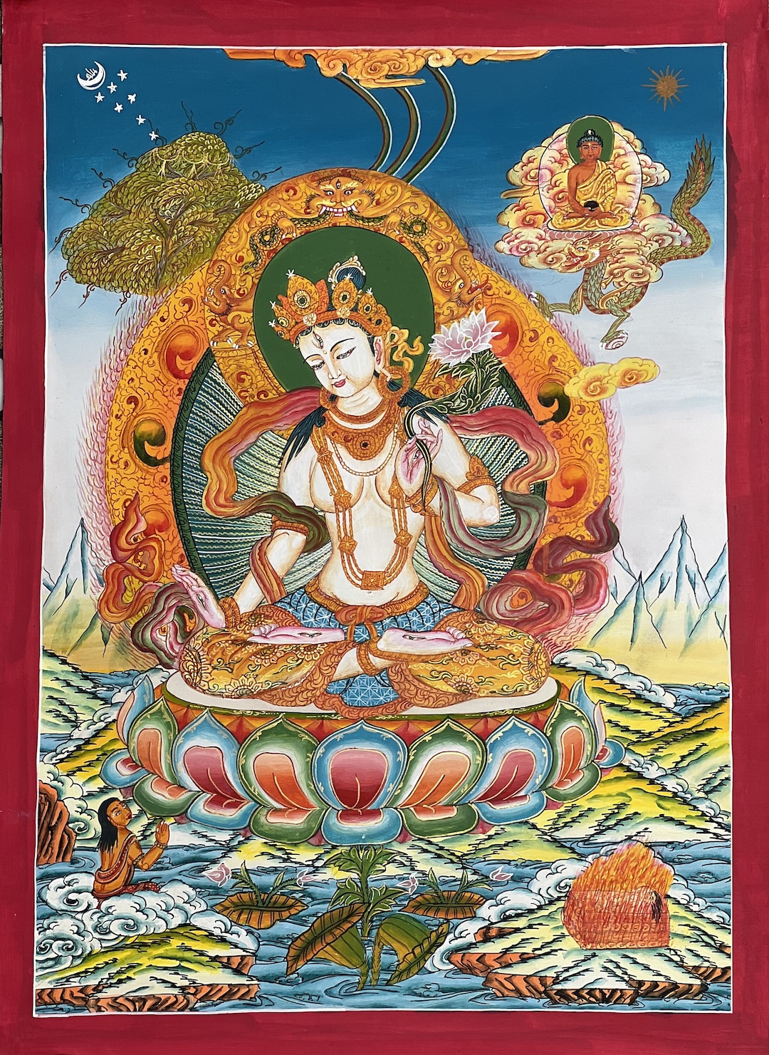 White Tara/ Mother Tara Compassion Goddess Masterpiece Newari Paubha ...