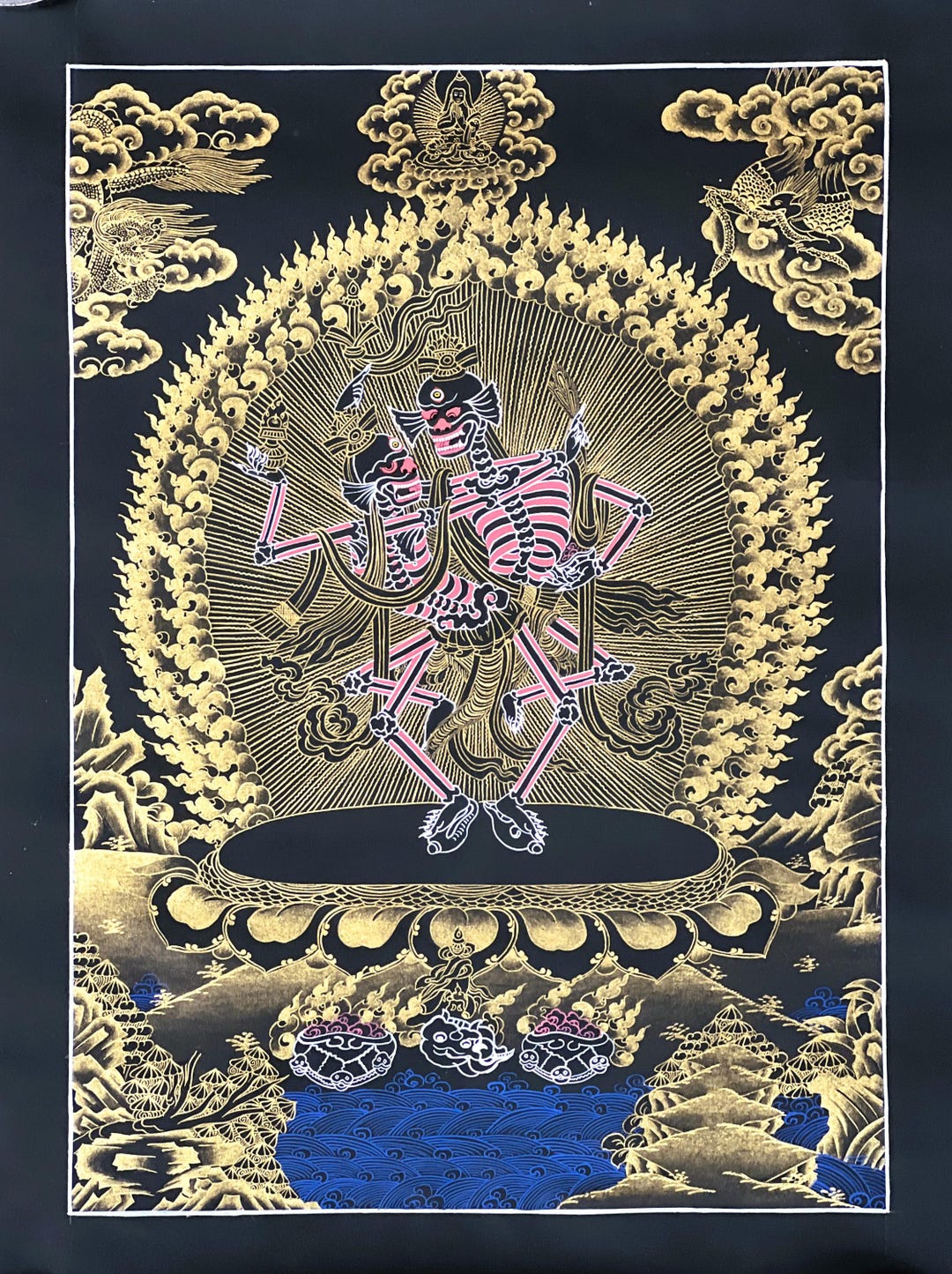 Hand-painted Citipati Thangka: Tibetan Dancing Skeletons on Cotton ...