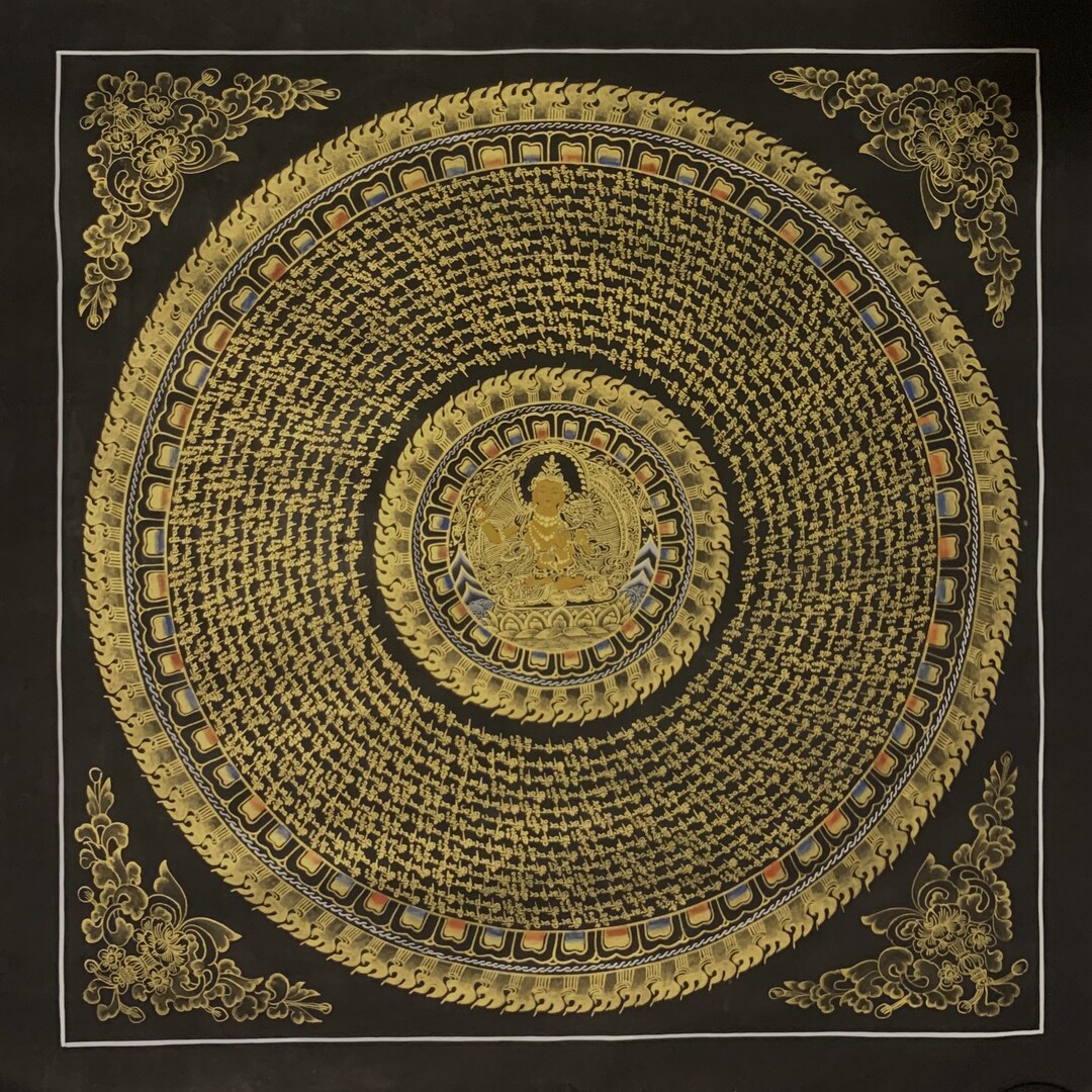 Hand-painted Manjushri Om Mantra Mandala Tibetan Thangka Art (27x27 In ...