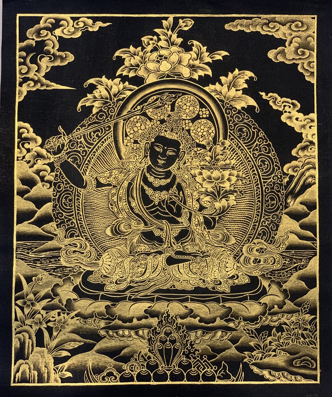 Manjushri/ Manjusri/manjushree Black and Gold Original Hand-painted ...