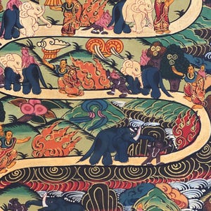 Hand Painted Elephant Path Samatha Meditation Way to Heaven/nirvana Tibetan Thangka Painting ...