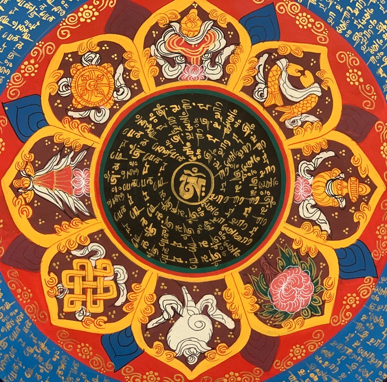 Om Lotus Mandala, Wheel of Life, Thangka Painting, Original Art, 20 X ...