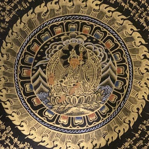 Large Black and Gold Guru Rinpoche Padmasambhava Mantra Mandala Tibetan ...