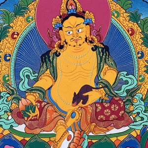 Jambhala/ Dzambala/ Zambala/ Kuber God of Wealth Tibetan Thangka ...