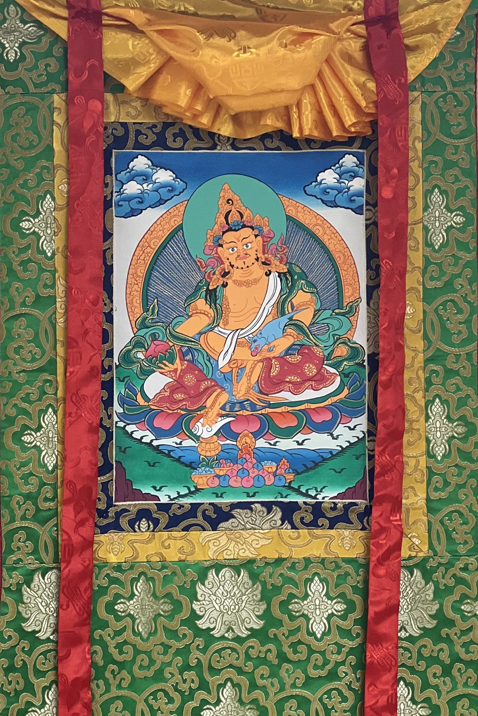 Yellow Jambhala/ Zambala/kuber God of Wealth Tibetan Thangka Painting ...